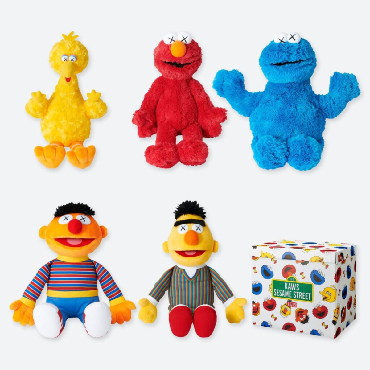 KAWS x Sesame Street x Uniqlo Plush Toy Complete Box Set 'Multi' – Kick ...